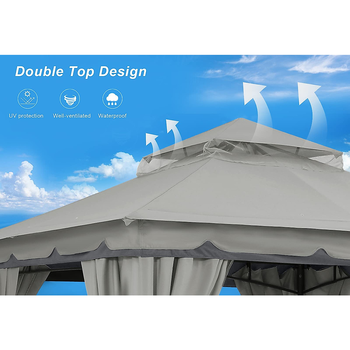 ABCCANOPY 8'x8' Outdoor Gazebo, Double Roof Patio Gazebo with and Shade Curtains, Light Gray