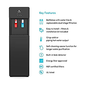 Avalon A7BOTTLELESSBLK Self Cleaning Touchless Bottleless Cooler Dispenser-Hot & Cold Water Child Safety Lock, UL/Energy Star, Black