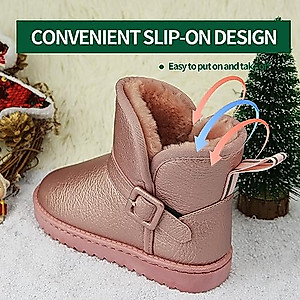 Apawwa Girls and Boys Boots Fur Lined Slip-On Warm Girls Snow Boots Waterproof Kids Winter Boots Stylish Kids Walking Boots C968 Color Pink Size 26