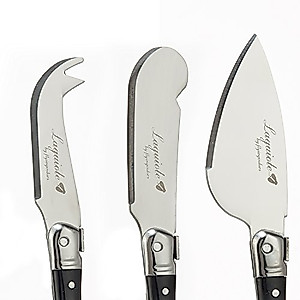 Laguiole By FlyingColors Butter Knife Spreader Cheese Knife Set, with Wooden Gift Holder, 3 Pieces (Black)