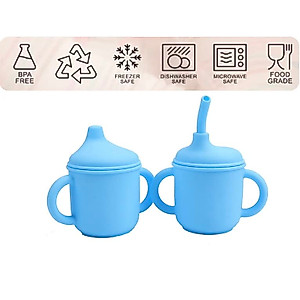 Baby cup with two lids, straw and sippy cup, Silicone baby cup-sippy cup-baby sippy cup- training cup- un breakable cup -cup with two handles- straw cup with handles