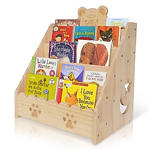 Stranthother Kids 5 Tier Bookshelf and Toy Organizer Bear Montessori Bookshelf for Kids Magazine Rack Book Display Organizer Classroom Bookshelves for Kids Bedroom,PlayroomNursery Kids Furniture