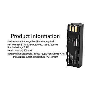 GIKYSUIZ 2-Pack 3400mAh Replacement Battery for Symbol/Zebra BTRY-LS34IAB00-00 Compatible with Symbol/Zebra LS3478 & LS3578 Series Handheld Barcode Scanner