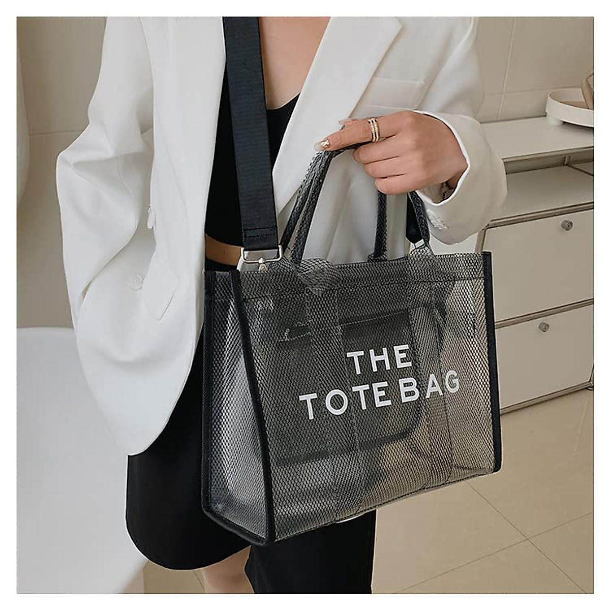 HEANTTV The Tote Bag, Clear Tote Bag for Women Plastic Tote Bag Crossbody Beach Bag PVC Travel Bag