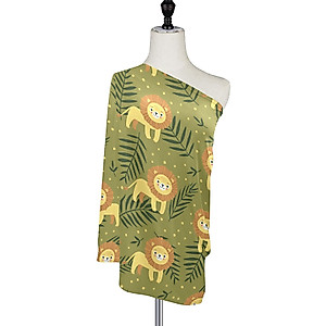 Kigai Soft Baby Car Seat Covers Cute Lion Cartoon Green Canopy for Infants Strollers Canopies for Newborns Babies Nursing Apron Cover for Breastfeeding