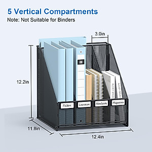 OUTWOLF Magazine File Holder with 4 Vertical File Sorters, Desk File Organizer Book Binder Holder Rack, Black