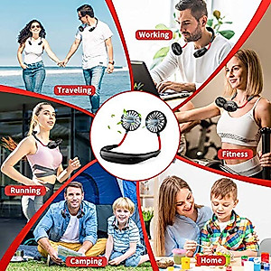 Hand Free Fan, Portable Neck Fan, Personal Hands Free Fan Headphone Fan USB Rechargeable Battery USB Neck Fan Adjustable Strong Airflow Light for Outdoor, Sport, Home, Office, Travel (Black)