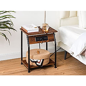 Labcosi 18.9” Tall Side Tables, Rustic End Tables for Living Room and Bedroom, Nightstand with Charging Station, Small Furniture with USB Ports and Outlets, Rustic Oak Color