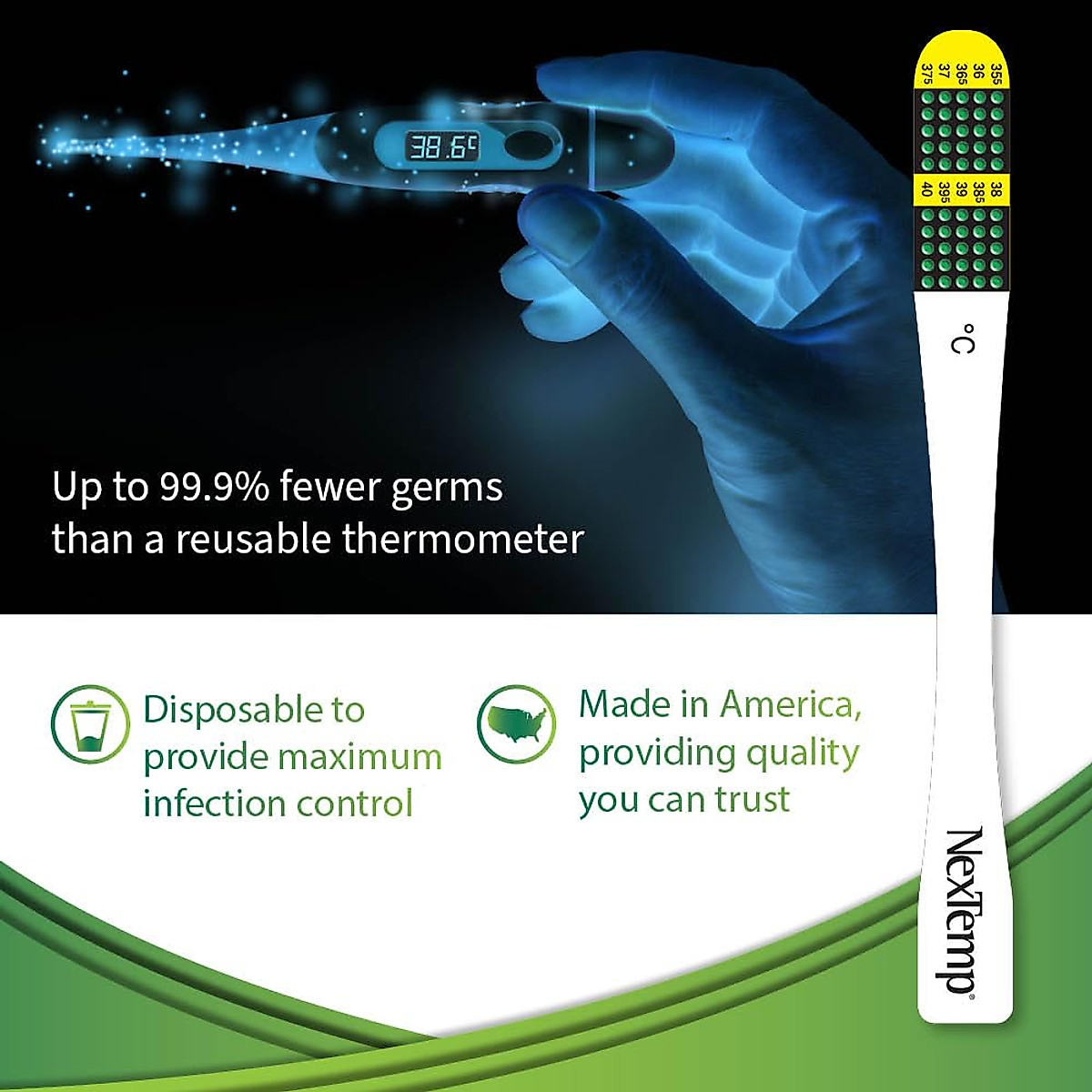NexTemp® Ultra Single-Use Thermometers: Individually Wrapped 100-pack, Provides Superior Accuracy and Maximum Infection Control. Perfect for Businesses, Schools, First-Aid, Home, and Travel! (Celsius)