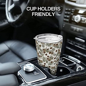 Evealyn Vintage Pine Cones Printed 20 Oz Tumbler Insulated Tumbler Travel Mug Stainless Steel Cup Coffee Mug With Lids For Home Outdoor Office