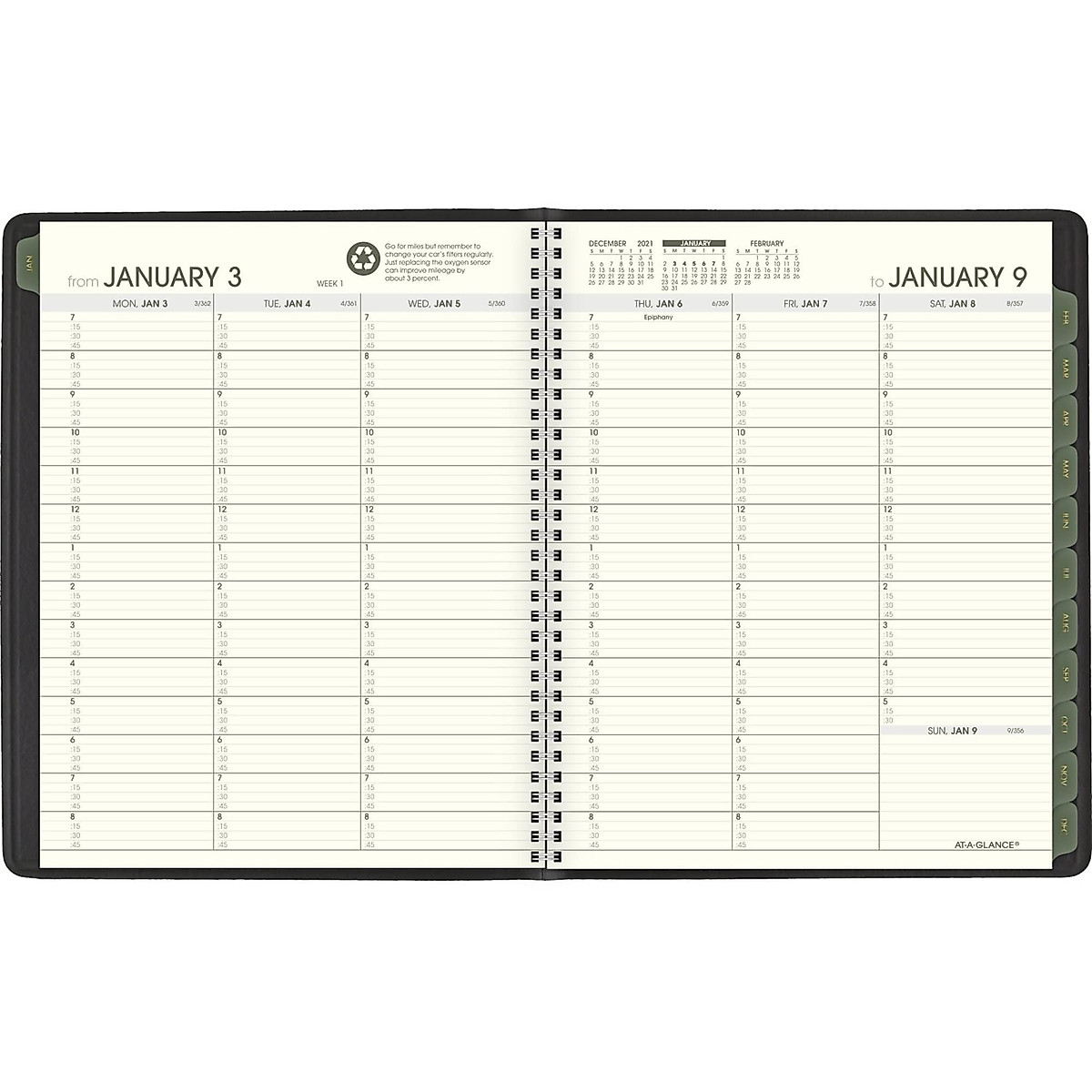 AT-A-GLANCE 2022 Weekly & Monthly Appointment Book & Planner by AT-A-GLANCE, 7" x 8-3/4", Medium, Recycled, Black (70951G05)