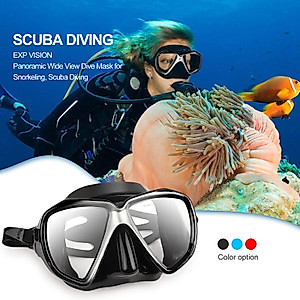 Snorkel Diving Mask Panoramic HD Swim Mask, Anti-Fog Scuba Diving Goggles,Tempered Glass Dive Mask Adult Youth Swim Goggles with Nose Cover for Diving, Snorkeling, Swimming (A-Black)
