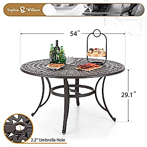 Sophia & William 6-Person Round Cast Aluminium Outdoor Dining Table, Patio Bistro Table with 2.2" Umbrella Hole for Porch Backyard, Bronze