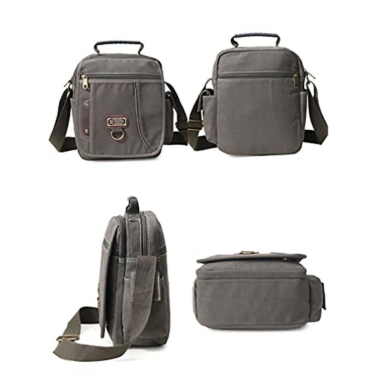 Sunsomen Men Purse Bag Shoulder Bag Small Canvas Crossbody Messenger Bag Side Bag Travel Bag Work Bag For Man (Khaki)