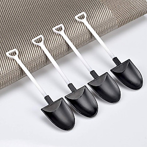50 Pieces Disposable Plastic Ice Cream Dessert Spoons Plastic Shovel Shape Dessert Spoon Mini Ice Cream Plastic Shovel Spoon Pudding Spoon Yogurt Spoon(Black, White)