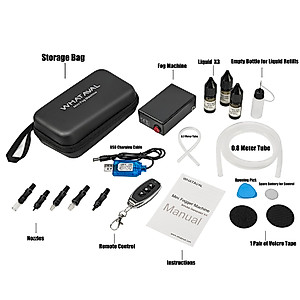 WHATAVAL Mini Fog Smoke Machine Fogger Maker Wireless Remote Control Volume Adjustable Generator Kit for Photography Cosplay Airflow Testing
