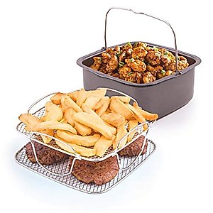Nuwave 2pc Brio Air Fryer Cooking Accessory Kit, Reversible Rack and Baking Pan, Compatible with 3QT Brio Air Fryers or Larger