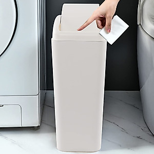 Readsky 3.5 Gallon Swing Top Trash Can, Plastic Garbage Can with Swing Lid, Light Grey