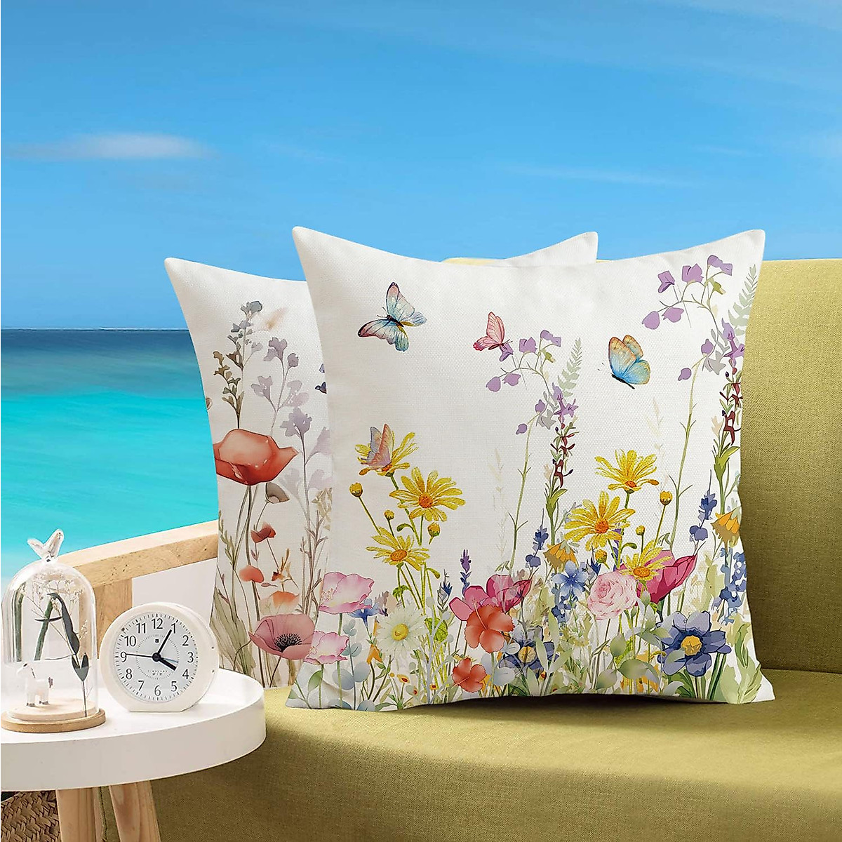 Mimkus Outdoor Waterproof Throw Pillow Covers 18x18 Set of 4 Spring Summer Floral Decorative Pillow Covers for Outdoor Couch Sofa Patio