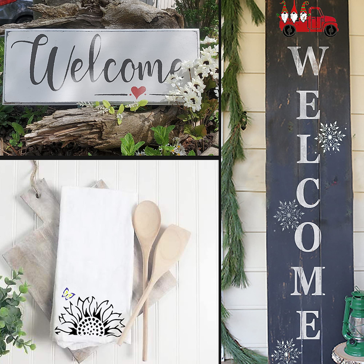 22PCS Large Letter Welcome Stencils for Painting on Wood - Vertical Welcome and Home Sweet Home Stencils - Farmhouse Stencils for Crafts Reusable - Ideal Stencil Templates for Wood Signs & Crafting