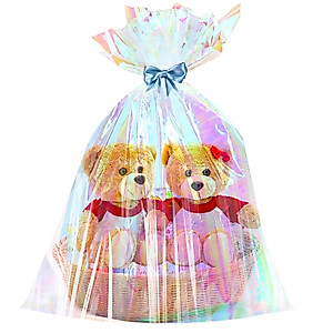 Iridescent Extra Large Cellophane Bags 40x50 Inch 3 PCS Cellophane Treat Bags Cellophane Wrap For Gift Baskets 2.5 Mil Thick