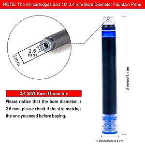100pcs JINHAO Fountain Pen Ink Cartridges Refills, Disposable and Universal - 2.6 mm Bore Diameter(Blue ink)