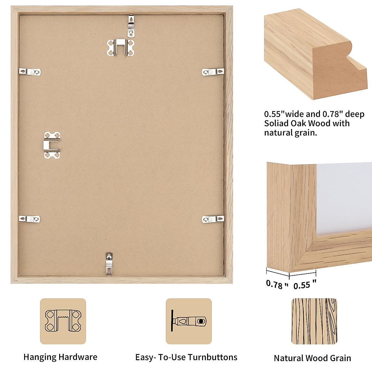 puthiac 16x20 Picture Frames for Wall - Minimalist 16x20 Oak Wood Frames, 16"x20" Picture Frame Wood, Natural Solid Wooden Picture Frames for Wall Art Photo and Prints(1 Pack, Beige)