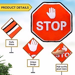 Sintuff 4 Pcs Racing Room Pillow Decorations Set 3D Simulation Wheel Tire Pillow Stop Sign Shaped Throw Pillow Traffic Safety Cone Decorative Plush Toy Kids Bedroom Car Theme Decor