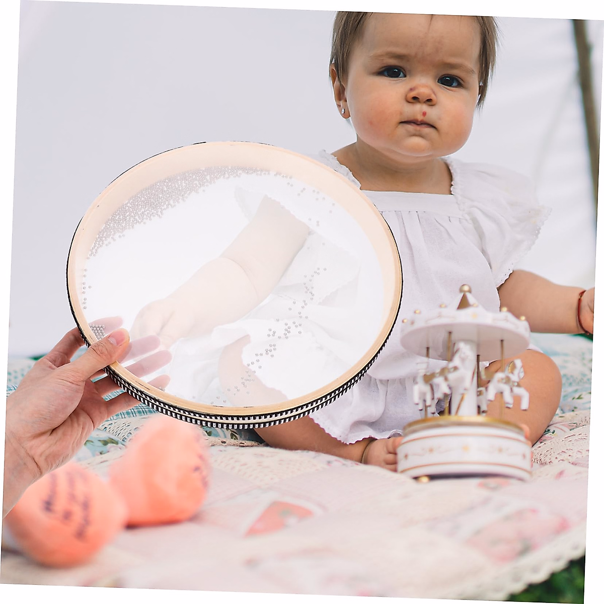 ERINGOGO Wave Bead Ocean Drum 12Inch Natural Color Sound Drum Percussion Wave Drum Shell Sea Drum Early Educational Musical Instrument Percussion