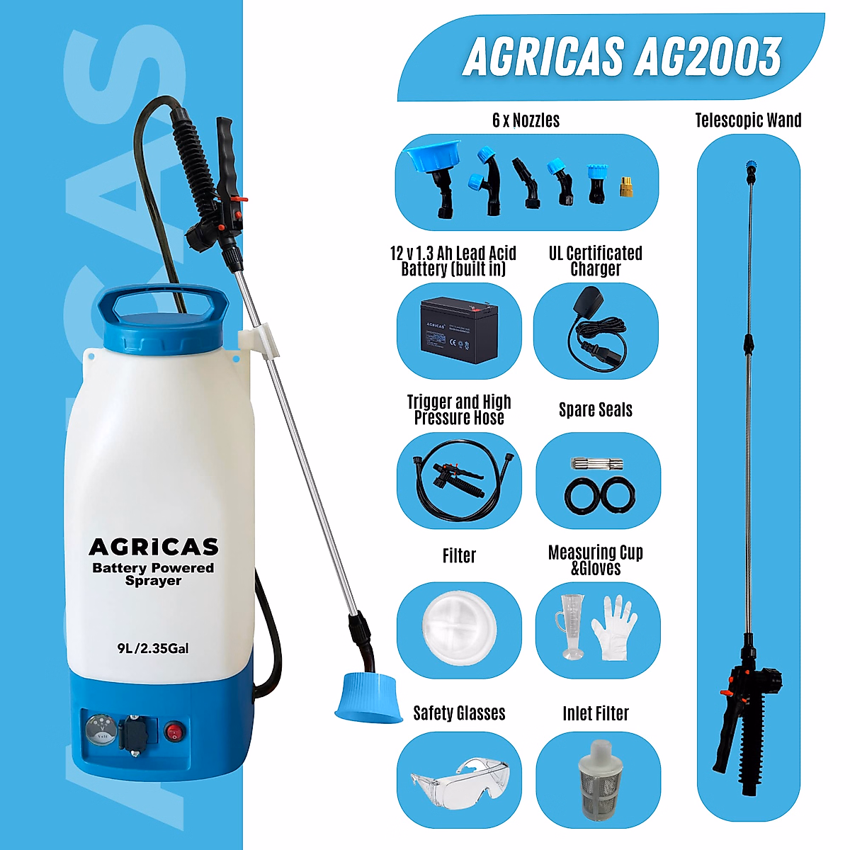AGRICAS 2.35 Gallon Battery Powered Sprayer