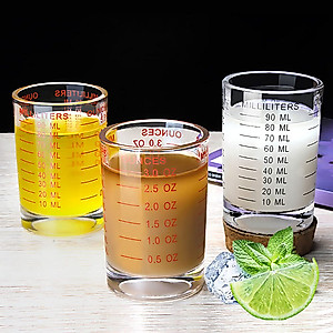 Shot Glass Measuring Cup 3 Ounce/90ML Liquid Heavy High Espresso Glass Cup 2 pcs by TIYOORTA (Red 90ML 2PCS)