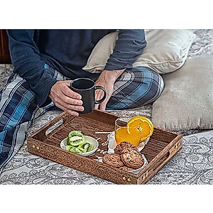 Sweet Happy Home - Rectangle Wooden Coffee Serving Tray with Handles, Funny Rustic Farmhouse Foods Tray Coffee Table Tray Home Kitchen Decorative for Christmas Birthday Housewarming Gifts