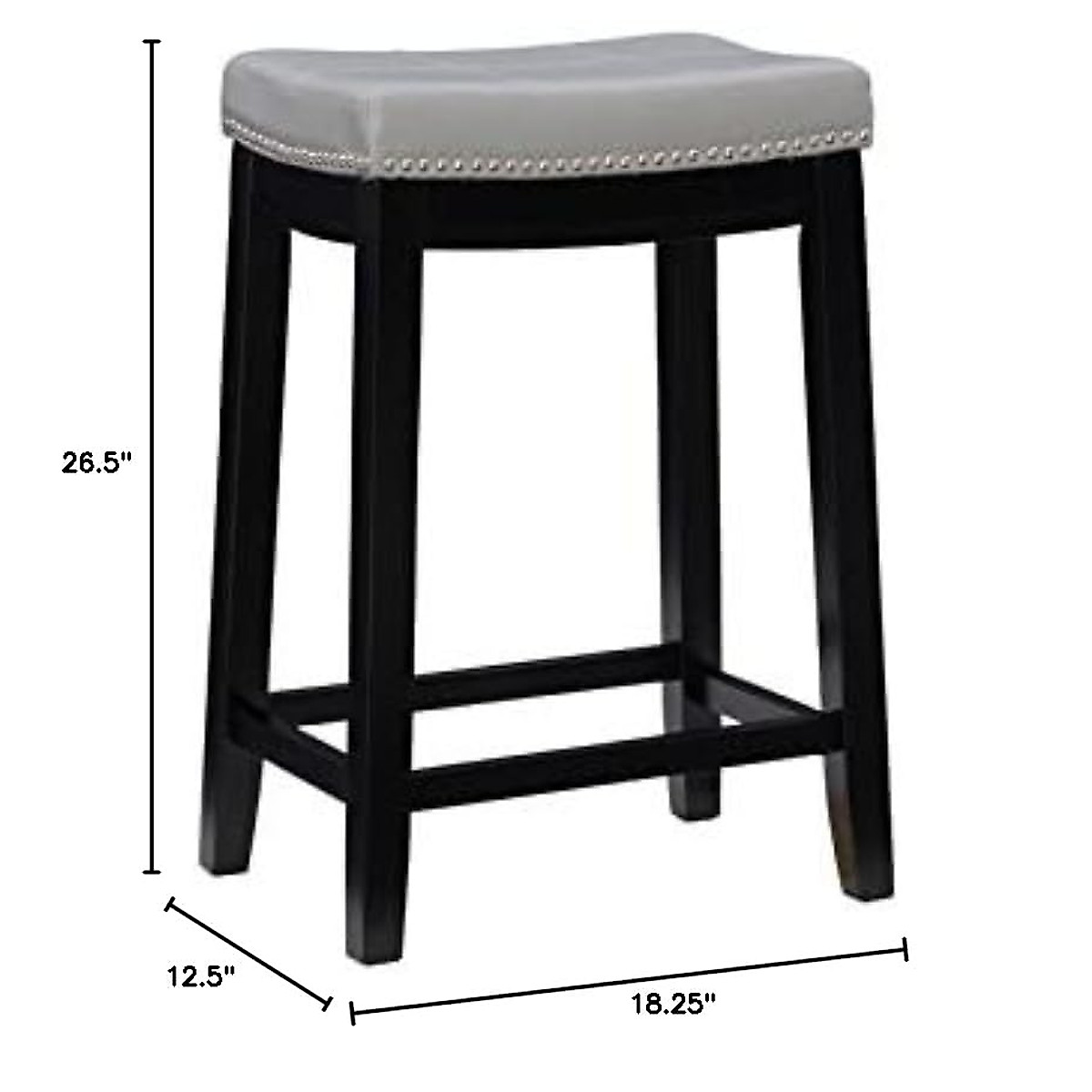 Linon Claridge Backless Counter Stool Gray Faux Leather Wood Frame in Black
