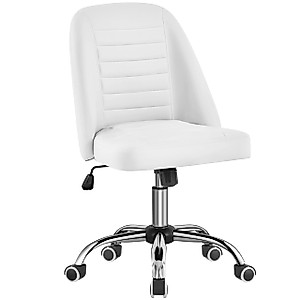 Yaheetech PU Leather Armless Office Chair, Mid Back Desk Chair, Computer Task Chair, Modern Vanity Chair with Rolling Wheels, Metal Base White