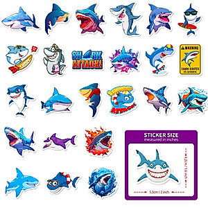 50PCS Funny Shark Stickers Sea Animal Stickers Water Bottle Stickers for Kids Cute Aesthetic Vinyl Waterproof Stickers for Laptop Scrapbooking Notebooks