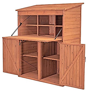 Leisure Season SCT1753 Storage Cabinet with Drop Table - Brown - Large Outdoor and Indoor Vertical Cabinets for Gardening, Garage - Tool Organizer with Compartments and Shelves for Garden, Backyard