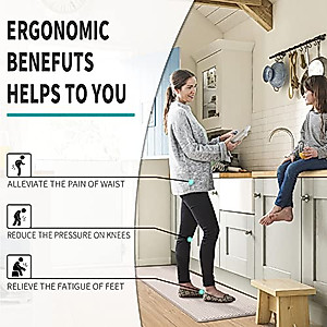 DEXI Kitchen Mat Cushioned Anti Fatigue Comfort Mat, Non Slip Memory Foam Kitchen Mats for Floor, Waterproof Kitchen Runner Rugs for Sink, 17x47 Inch, Wheat