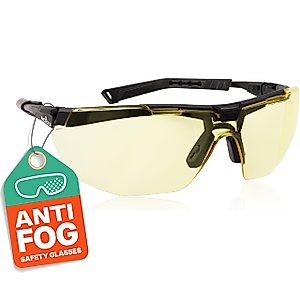 NoCry Yellow Safety Glasses for Men - ANSI Z87 Safety Glasses with Scratch Resistant Coating - 100% UV Resistant Blue Light Safety Glasses Anti Fog and Highly Adjustable Shooting Eye Protection