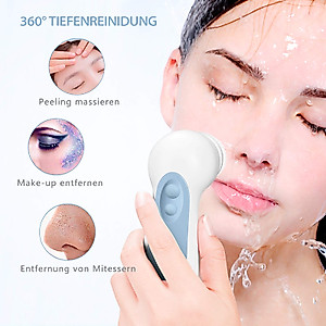 Waterproof Facial Cleansing Spin Brush Set with 4 Exfoliating Brush Heads - Complete Face Spa System by CLSEVXY - Face Scrubber for Gentle Exfoliation and Deep Scrubbing