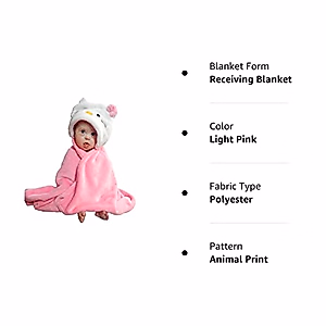 Hooded Toddler Blanket | Plush Soft Animal Baby or Infant Hoodie Blankie 36x27 + Hood (Light Pink)