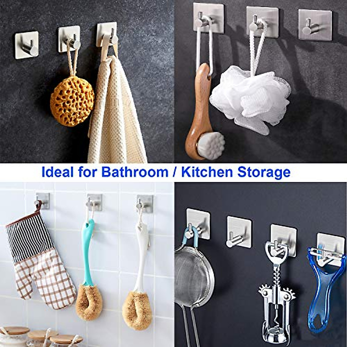 LOOGI Adhesive Hooks, Door Hooks Heavy Duty Towel Hooks Stick on Wall Waterproof Stainless Steel Robe Hanger for Hanging Bathroom Kitchen Home 5 Pack