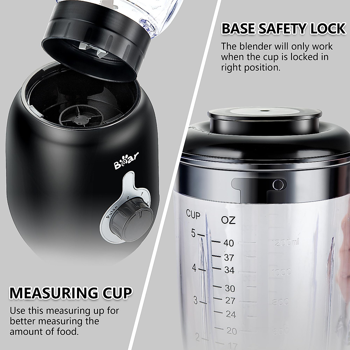 Bear Blender, 700W Smoothie Countertop Blender with 40oz Blender Cup for Shakes and Smoothies, 3-Speed for Crushing Ice, Puree and Frozen Fruit with Autonomous Clean