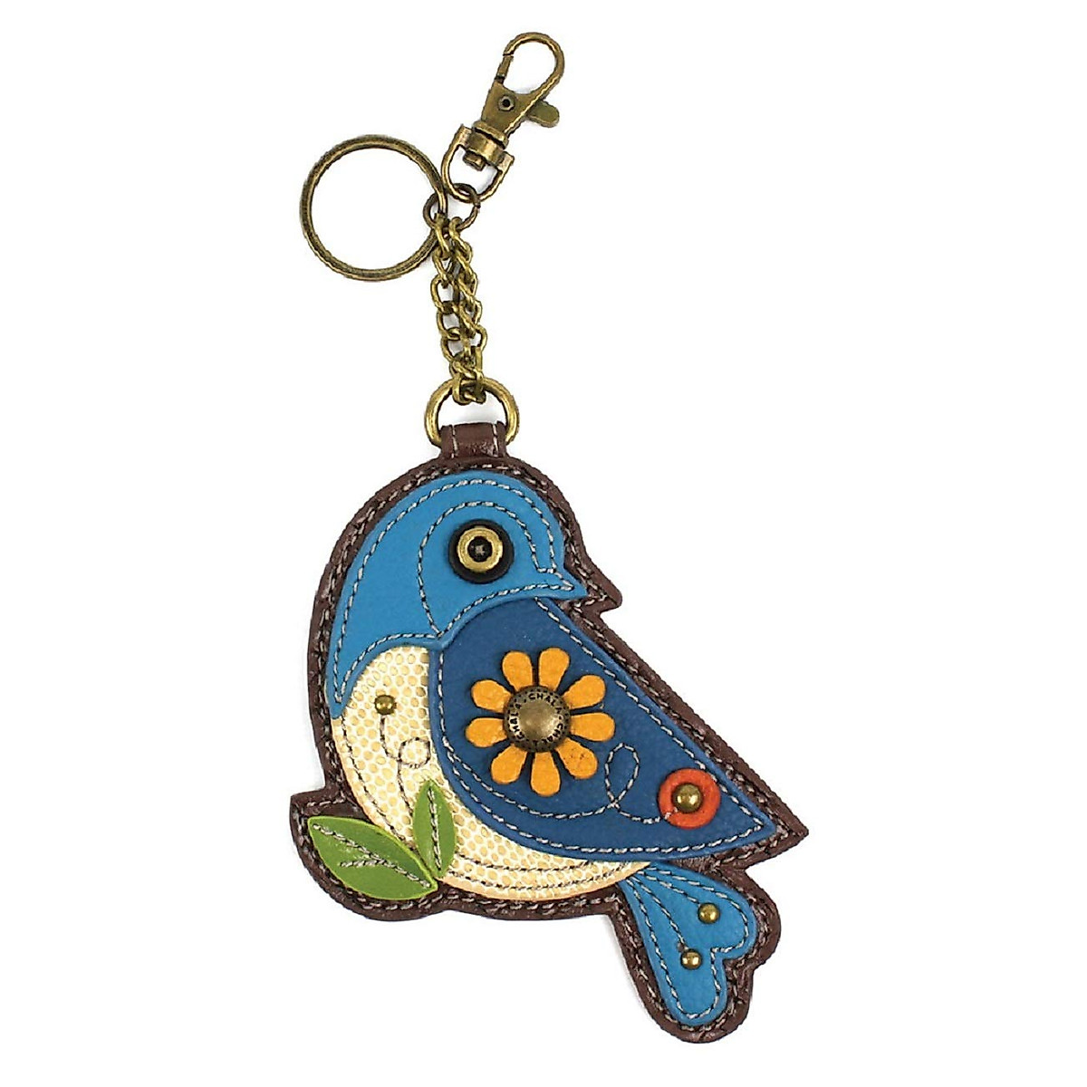 Chala Charming Crossbody Bag - Flap Top and Metal Key Charm in Navy Blue, Cross-Body or Shoulder (Coin Purse_Blue Bird)