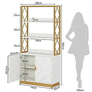 Tribesigns White and Gold Bookshelf with Doors: 70.9 Inches Tall Etagere Bookcase Set of 2, Modern Open Display Book Shelves with Metal Frame for Living Room Bedroom Office