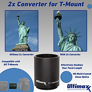 Ultimaxx 420-800mm (w/Converter 840-1600mm) f/8.3-16 Manual Telephoto Zoom T-Mount Lens Kit for Canon EOS Rebel T3, T3i, T4i, T5, T5i, T6, T7 T6i, T6s, T7i, T8i, SL1, SL2, EOS 60D, 70D, 77D, 80D, 90D