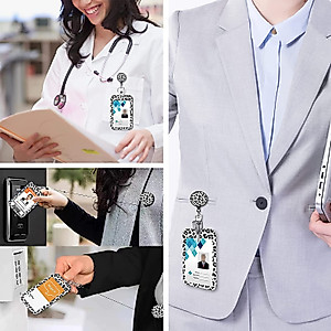 Retractable Badge Holder, with Carabiner Scroll Clip and Keychain, Vertical ID Card Badge Holder, Cute and Fashionable Design Snow Leopard, Badge Holder for Office, Nurse, Teacher（Snow Leopard）