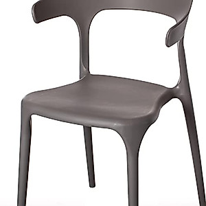 Fabulaxe Modern Plastic Outdoor Dining Chair with Open U Shaped Back, Grey Set of 2