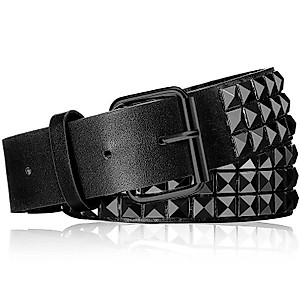 Studded Belt Metal Punk Rock Rivet Belt Punk Leather Belt Threads Studded Goth Belt with Pyramid Studs for Women Men(Black)