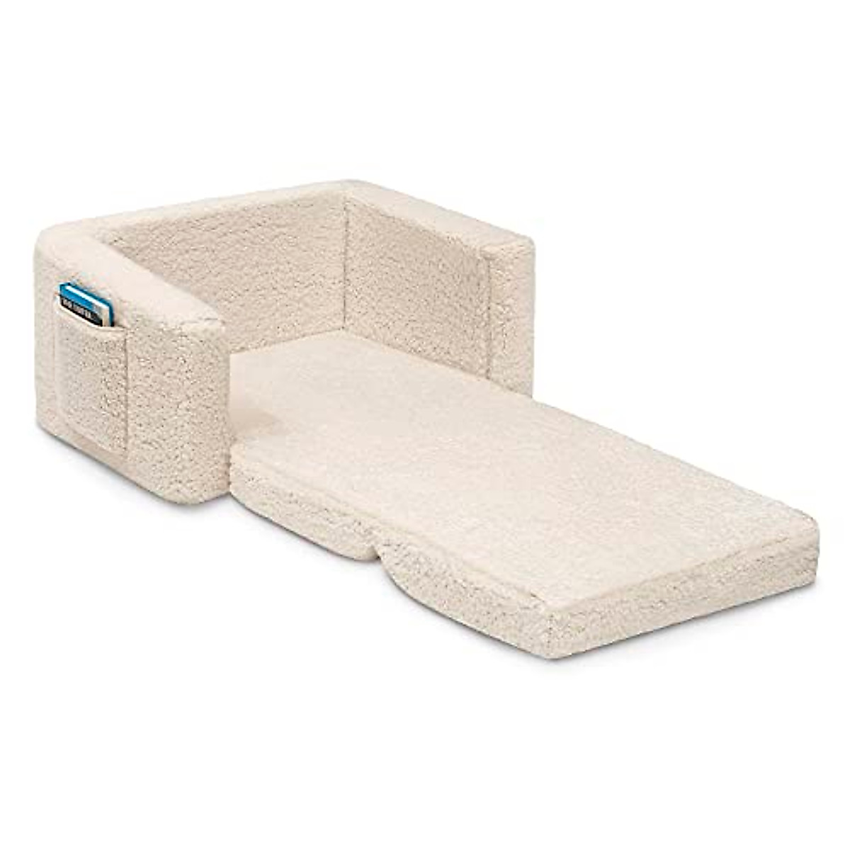 Delta Children Cozee Flip-Out Sherpa 2-in-1 Convertible Chair to Lounger for Kids, Cream