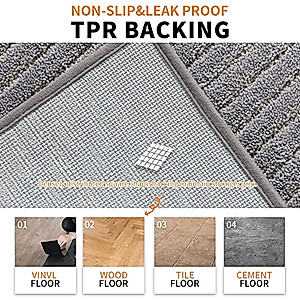 BEQHAUSE Kitchen Rugs and Mats Non Skid Washable Kitchen Floor Mat with TPR Backing 100% Polyester Grey Kitchen Mat Set of 2 Absorbent Runner Rugs for Kitchen 20x30inch/20x48inch